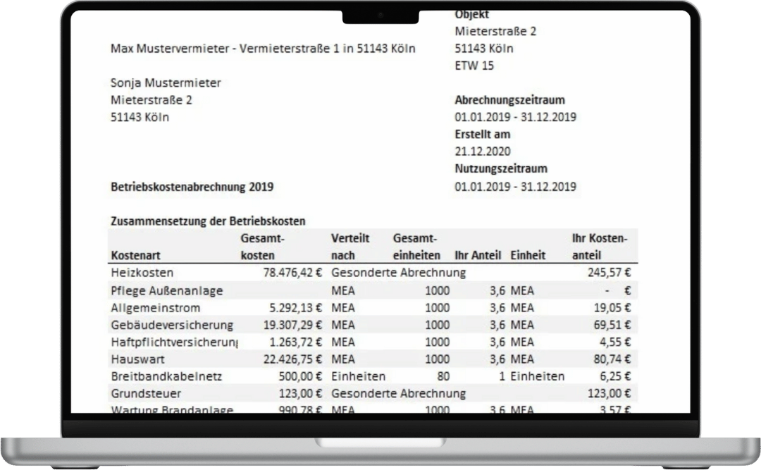Nebenkostenabrechnung Excel Vorlage (Betriebskosten) für Vermieter ...